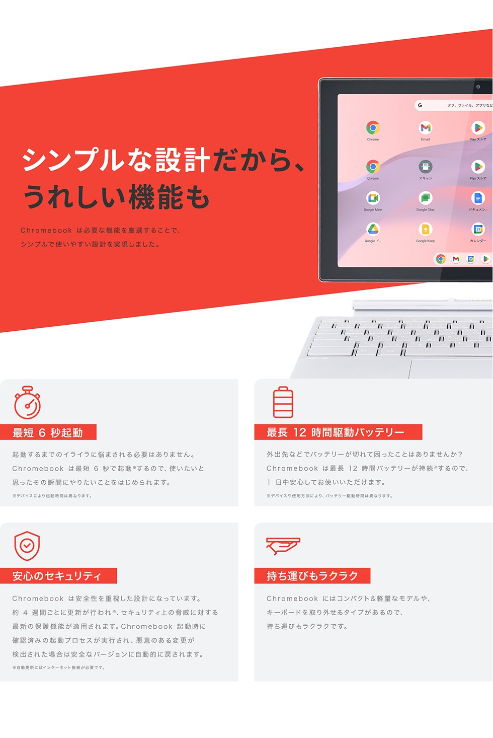 特長：ASUS Chromebook CM30 Detachable | au +1 collection | au